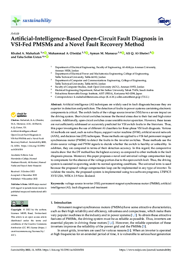 (PDF) Artificial-Intelligence-Based Open-Circuit Fault Diagnosis in VSI ...