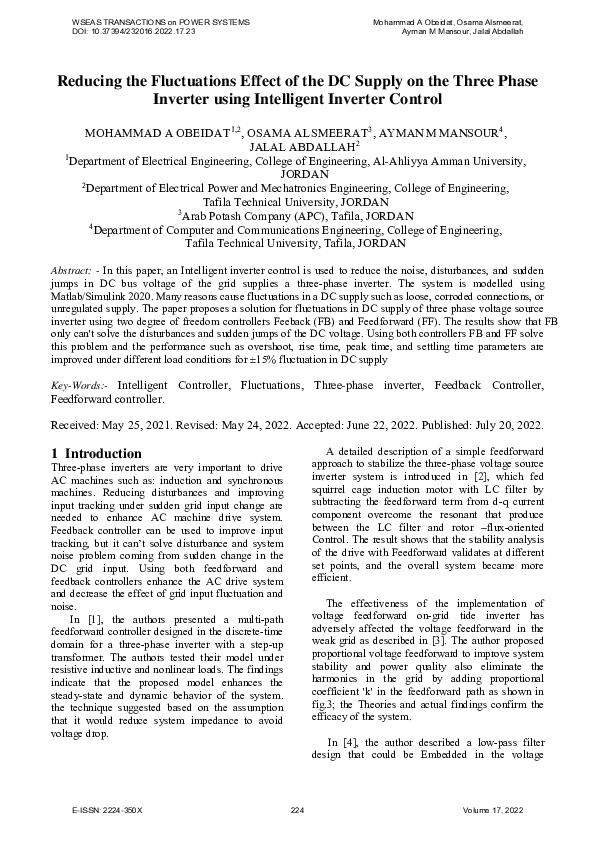 (PDF) Reducing the Fluctuations Effect of the DC supply on the Three Phase Inverter using ...