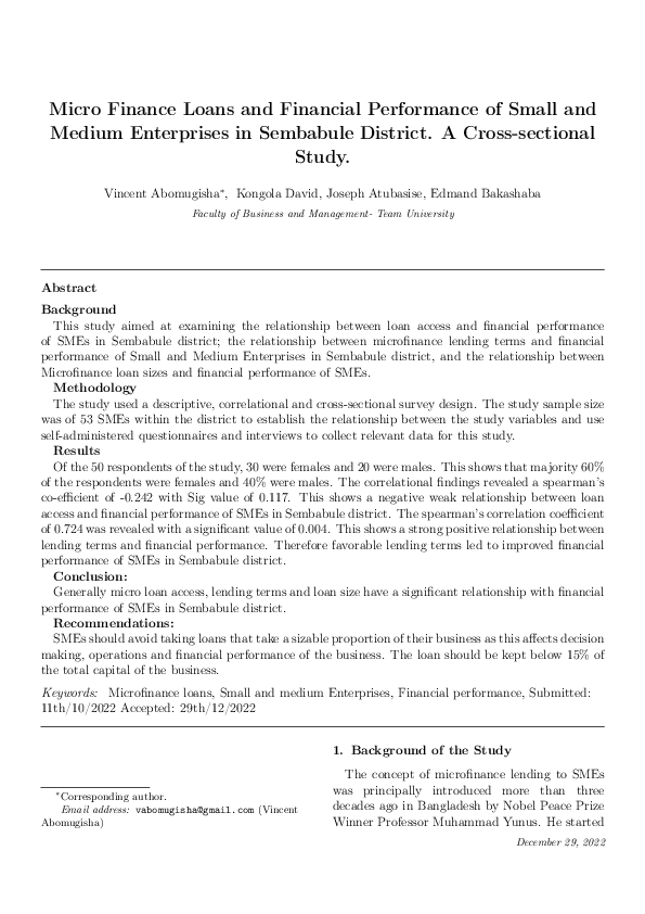(PDF) Micro Finance Loans and Financial Performance of Small and Medium Enterprises in Sembabule ...