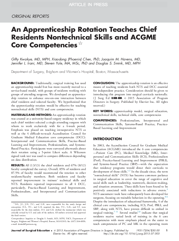 (PDF) An Apprenticeship Rotation Teaches Chief Residents Nontechnical ...