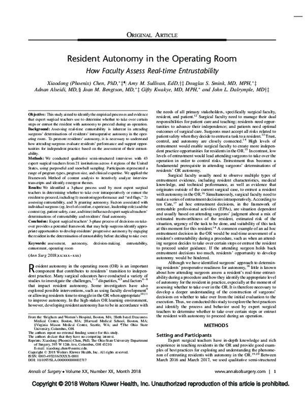 (PDF) Resident Autonomy in the Operating Room