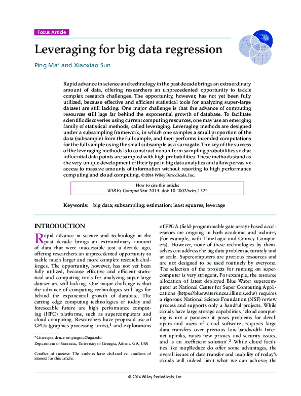 (PDF) Leveraging for big data regression (PDF) Leveraging for big data regression