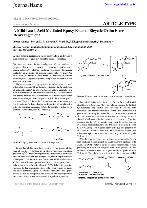 (PDF) A mild Lewis acid mediated epoxy-ester to bicyclic ortho ester ...