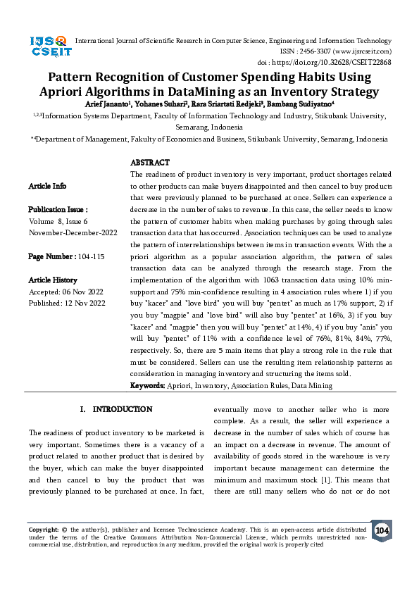 (PDF) Pattern Recognition of Customer Spending Habits Using Apriori ...