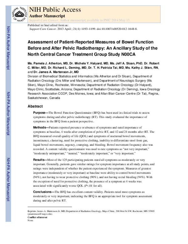 (PDF) Assessment of patient-reported measures of bowel function before ...