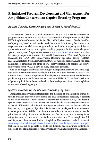 (PDF) Principles of Program Development and Management for Amphibian Conservation Captive ...