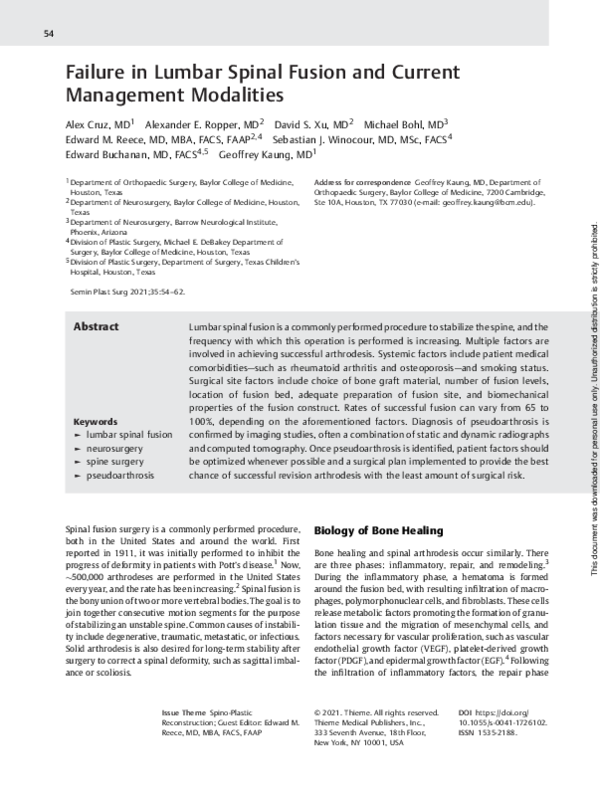 (PDF) Failure in Lumbar Spinal Fusion and Current Management Modalities