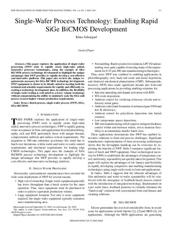 (PDF) Single-wafer process technology: enabling rapid SiGe BiCMOS development