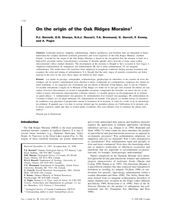 (PDF) On the origin of the Oak Ridges Moraine
