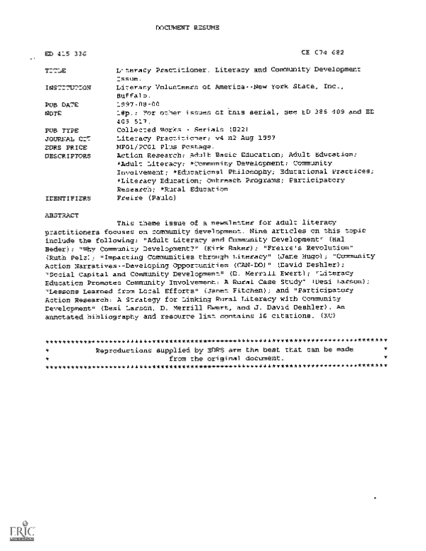 (PDF) Adult Literacy and Community Development