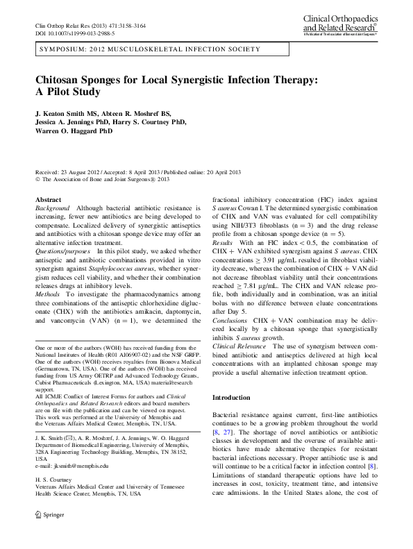 (PDF) Chitosan Sponges for Local Synergistic Infection Therapy: A Pilot ...