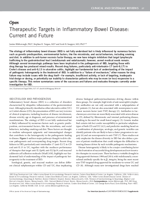 (PDF) Therapeutic Targets in Inflammatory Bowel Disease: Current and Future