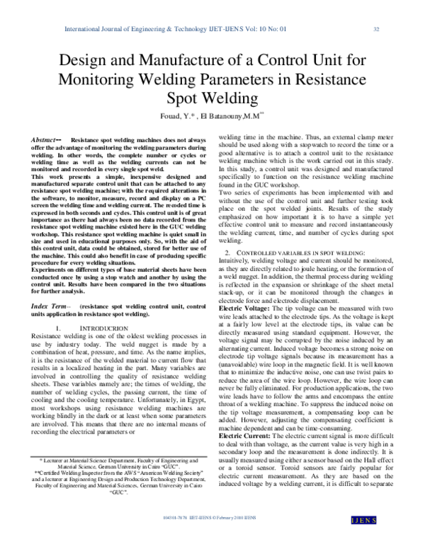 (PDF) Design and Manufacture of a Control Unit for Monitoring Welding ...