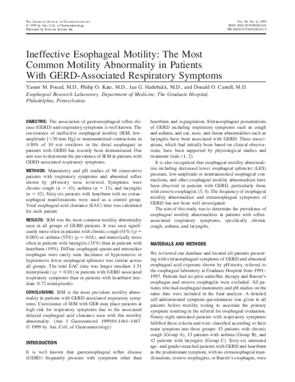 (PDF) Ineffective Esophageal Motility: The Most Common Motility ...