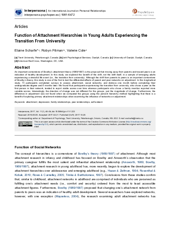 (PDF) Function of attachment hierarchies in young adults experiencing ...