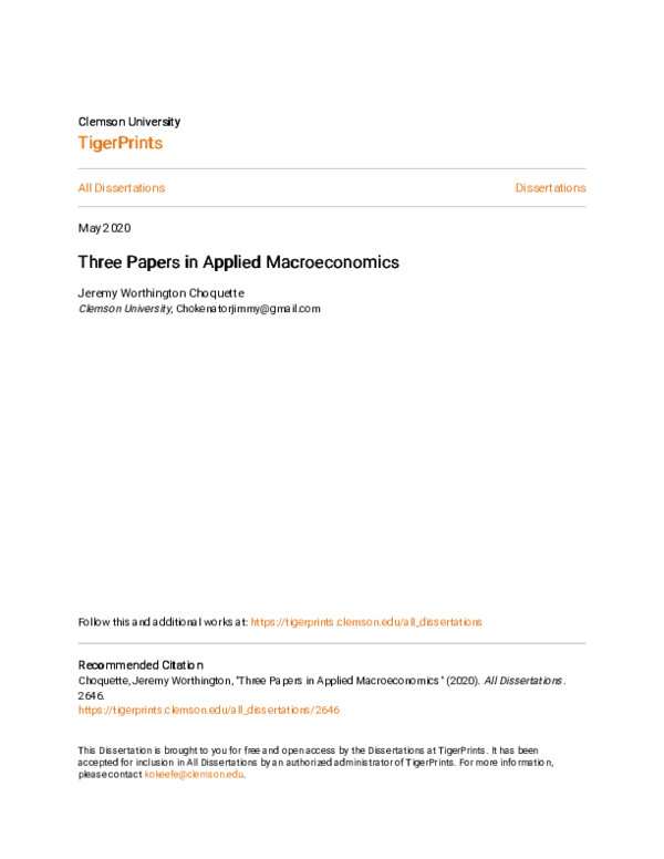 (PDF) Three Papers in Applied Macroeconomics | Jeremy Choquette ...