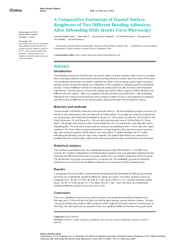 A Comparative Evaluation Of Enamel Surface Roughness Of Two Different Bonding Adhesives After
