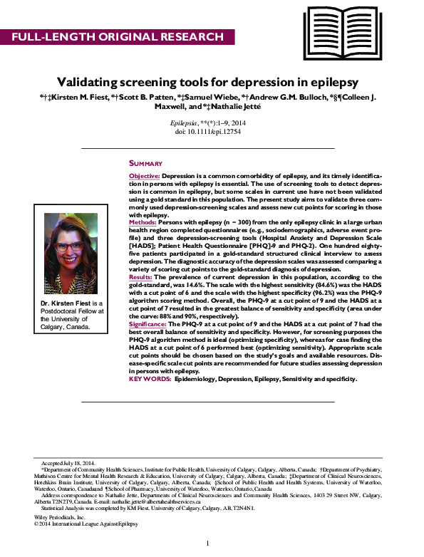 (PDF) Validating screening tools for depression in epilepsy
