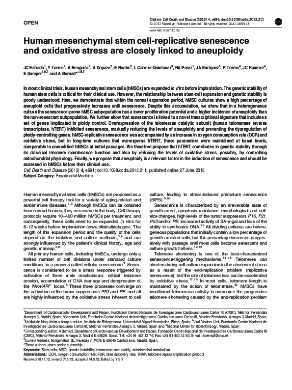 Pdf Human Mesenchymal Stem Cell Replicative Senescence And Oxidative