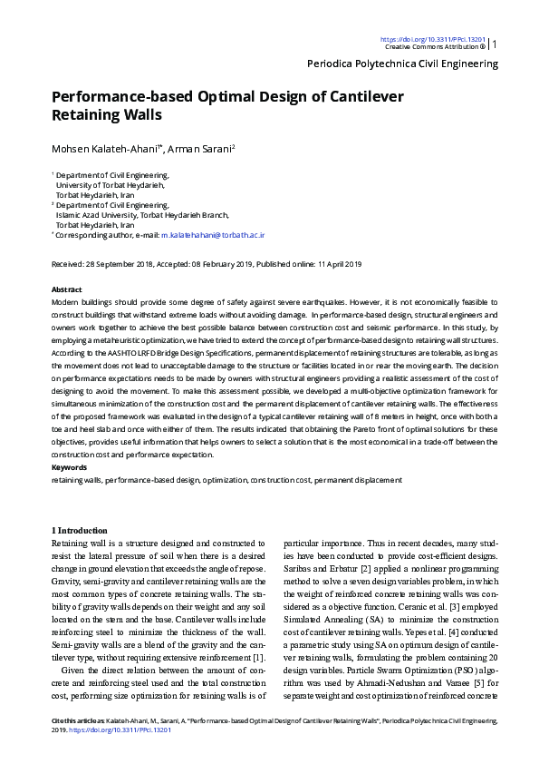 (PDF) Performance-based Optimal Design of Cantilever Retaining Walls