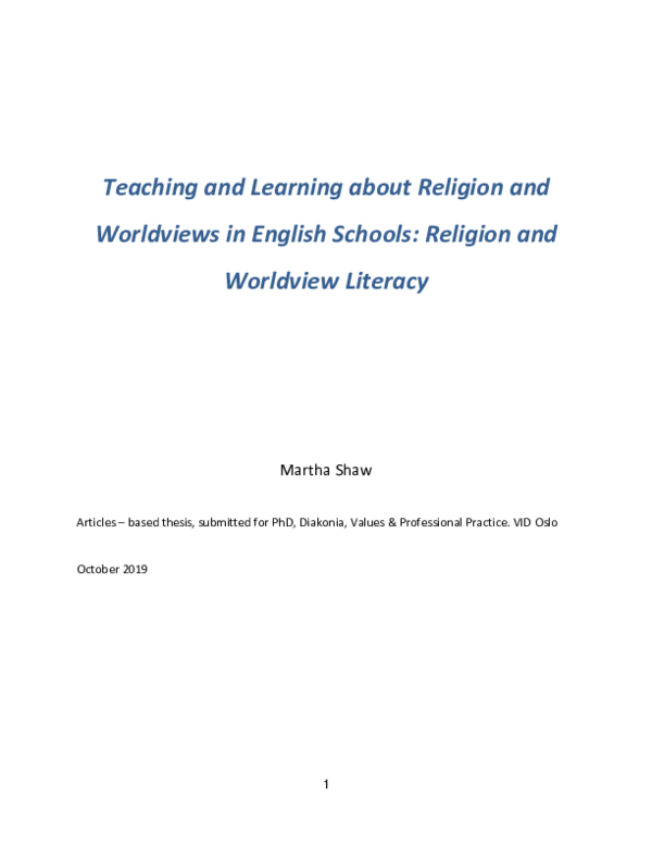 (PDF) Teaching and learning about religion and worldviews in english ...