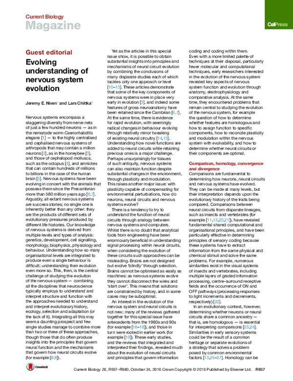 (PDF) Evolving understanding of nervous system evolution