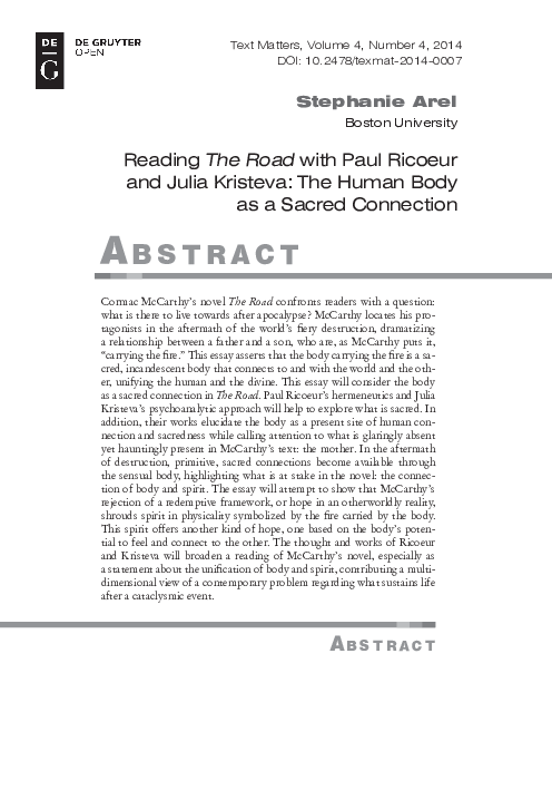 (PDF) Reading The Road with Paul Ricoeur and Julia Kristeva: The Human ...
