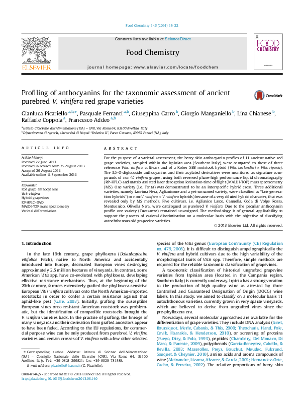 (PDF) Profiling of anthocyanins for the taxonomic assessment of ancient purebred V. vinifera red ...