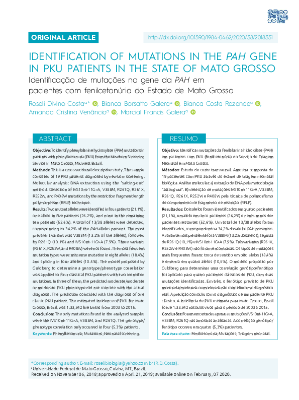 (PDF) Identification of Mutations in the Pah Gene in Pku Patients in ...