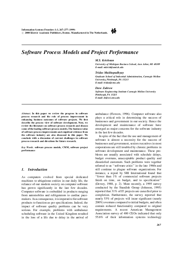 (PDF) Software Process Models and Project Performance