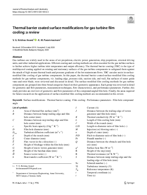 (PDF) Thermal barrier coated surface modifications for gas turbine film cooling: a review
