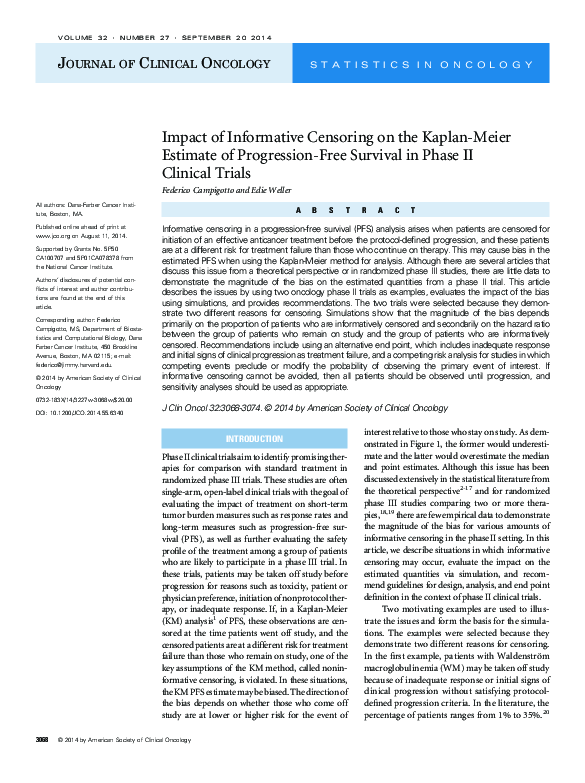 Pdf Impact Of Informative Censoring On The Kaplan Meier Estimate Of Progression Free Survival