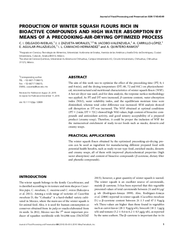 (PDF) Production of Winter Squash Flours Rich in Bioactive Compounds ...