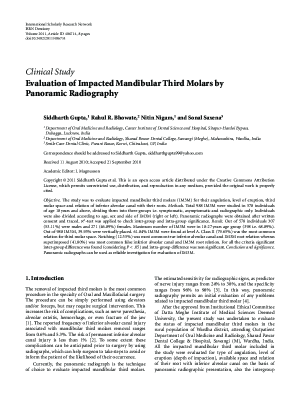 (PDF) Evaluation of Impacted Mandibular Third Molars by Panoramic ...