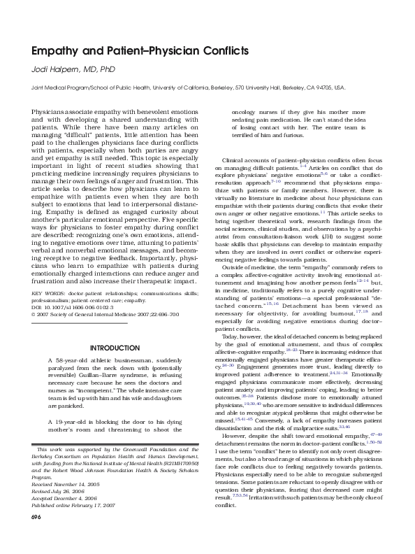 (PDF) Empathy and Patient–Physician Conflicts
