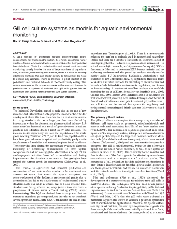 (PDF) Gill cell culture systems as models for aquatic environmental ...