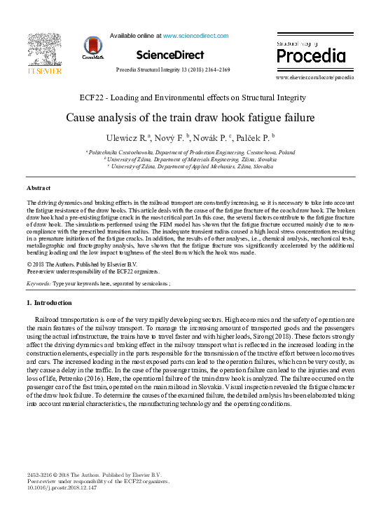 (PDF) Cause analysis of the train draw hook fatigue failure