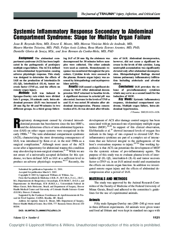 (PDF) Systemic Inflammatory Response Secondary to Abdominal Compartment ...