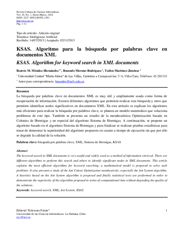 (PDF) KSAS. Algoritmo para la búsqueda por palabras clave en documentos XML