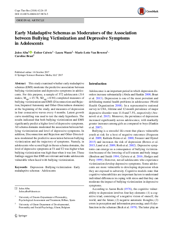 (PDF) Early Maladaptive Schemas as Moderators of the Association ...