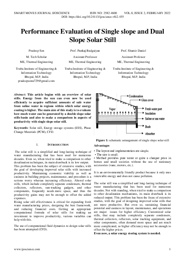 (PDF) Performance Evaluation of Single slope and Dual Slope Solar Still