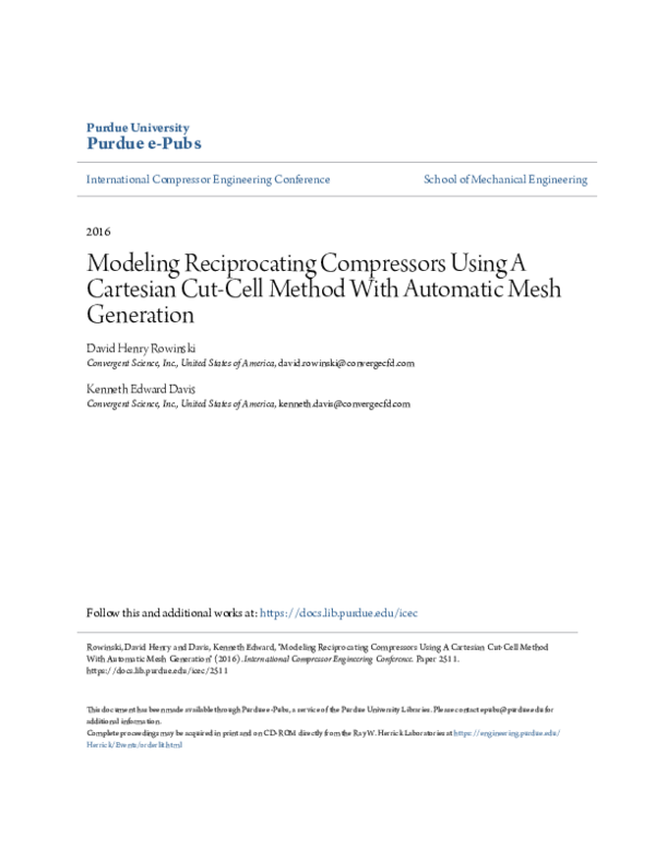 Pdf Modeling Reciprocating Compressors Using A Cartesian Cut Cell Method With Automatic Mesh