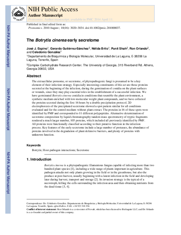 (PDF) The Botrytis cinerea early secretome