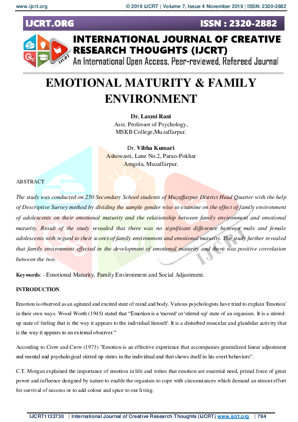 (PDF) Emotional Maturity & Family Environment