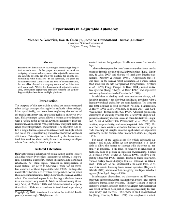(PDF) Experiments in adjustable autonomy