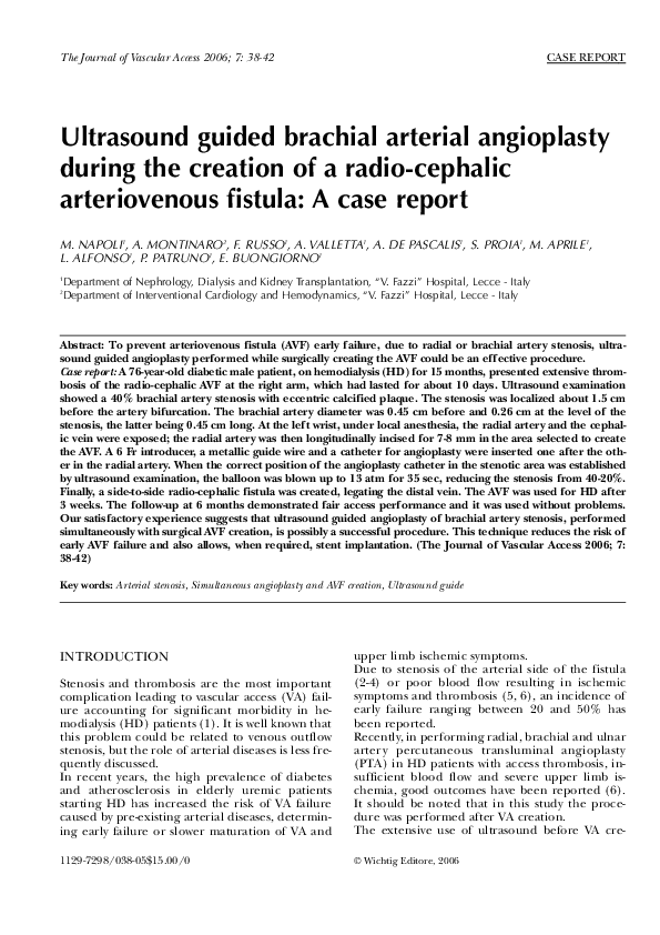 (PDF) Ultrasound Guided Brachial Arterial Angioplasty during the ...