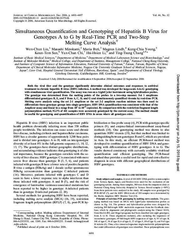 (PDF) Simultaneous Quantification and Genotyping of Hepatitis B Virus for Genotypes A to G by ...