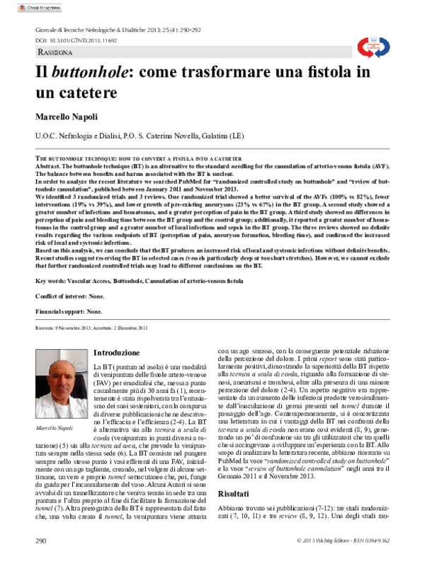 (PDF) The buttonhole technique: how to convert a fistula into a catheter
