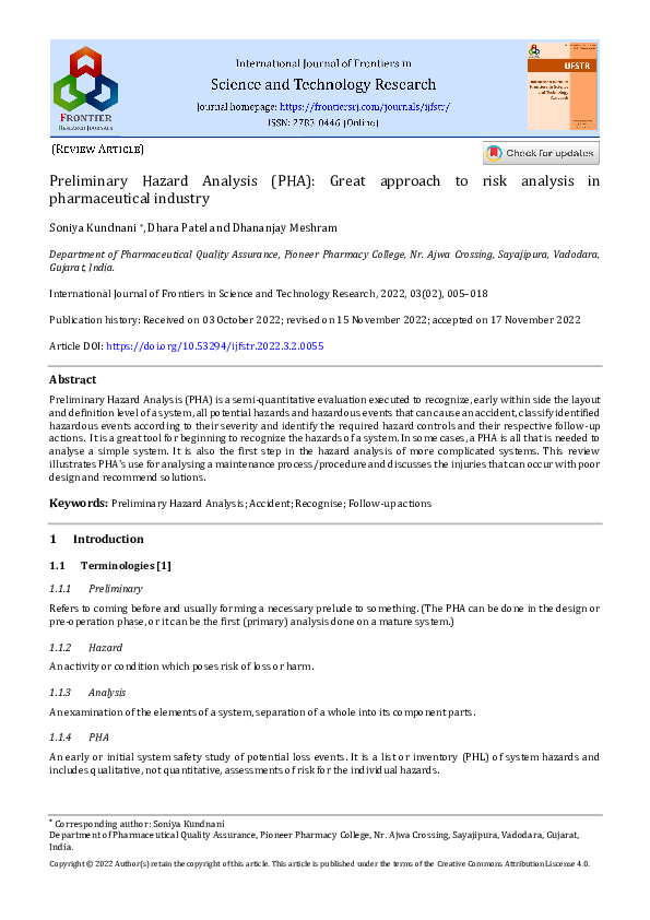 (PDF) Preliminary Hazard Analysis (PHA): Great approach to risk ...