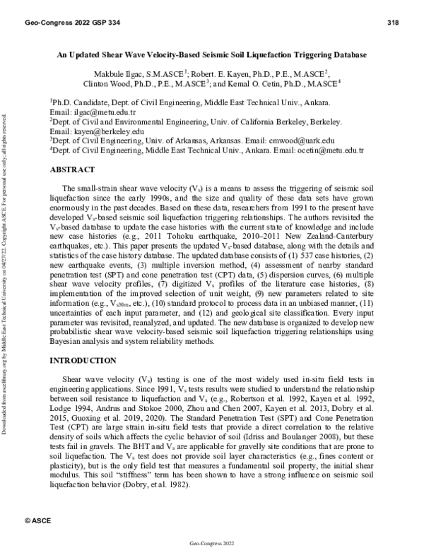 (PDF) An Updated Shear Wave Velocity-Based Seismic Soil Liquefaction Triggering Database